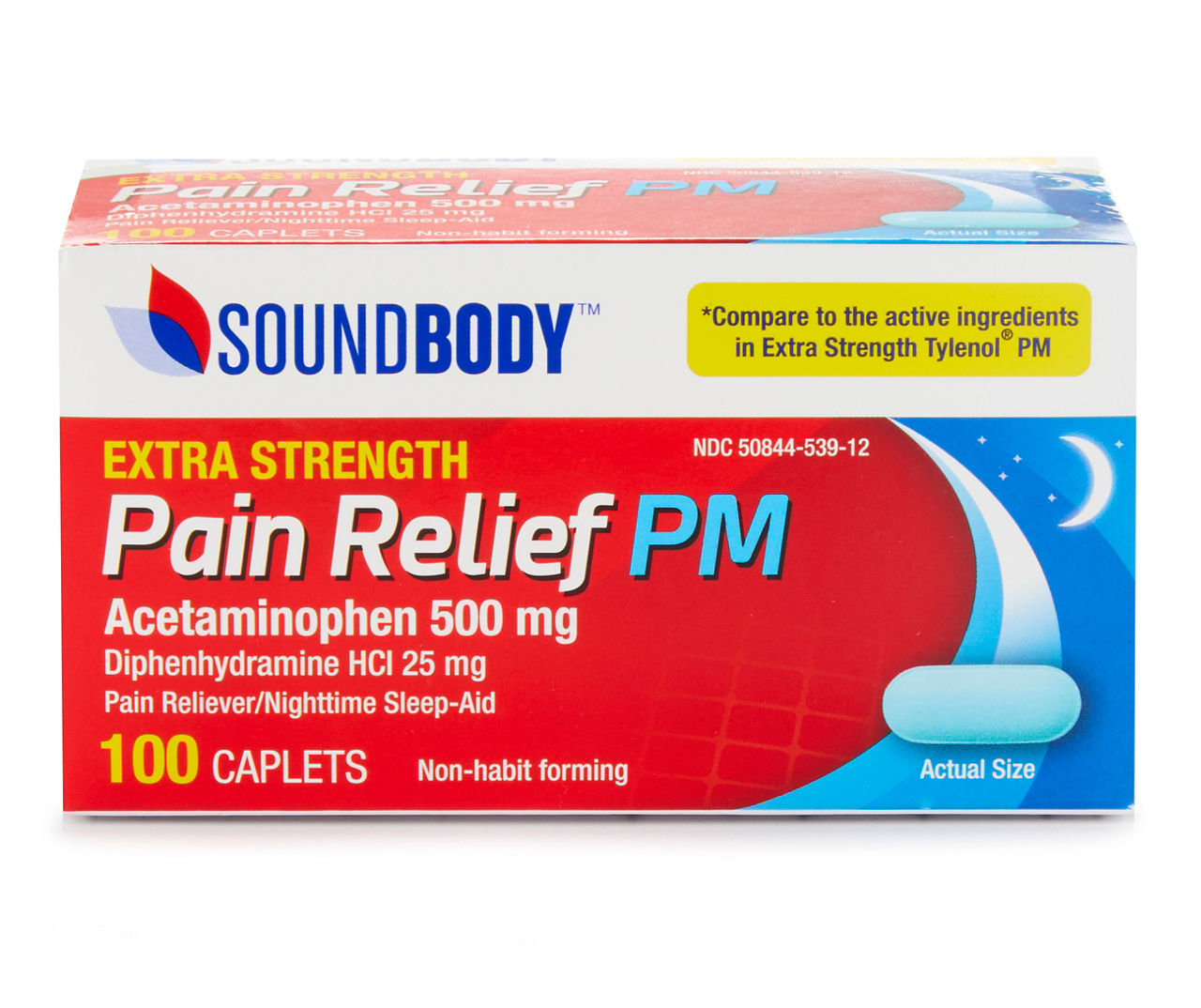 Sound Body Extra Strength Pain Reliever PM, 25 mg, 100 Caplets | Big Lots
