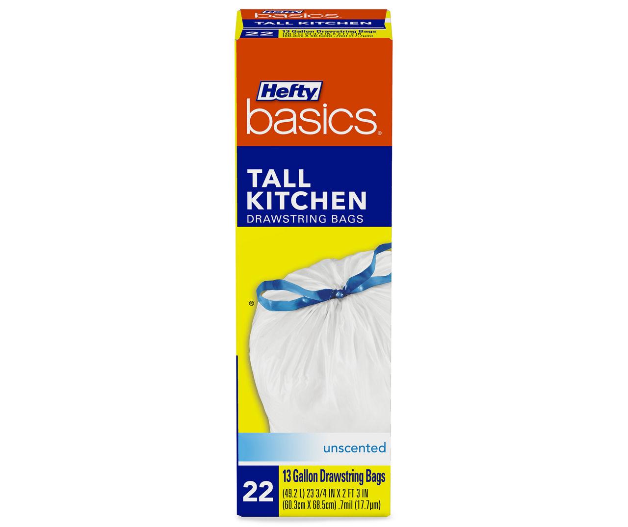 Hefty Basics 13-Gallon Tall Kitchen Drawstring Trash Bags, 22-Count ...