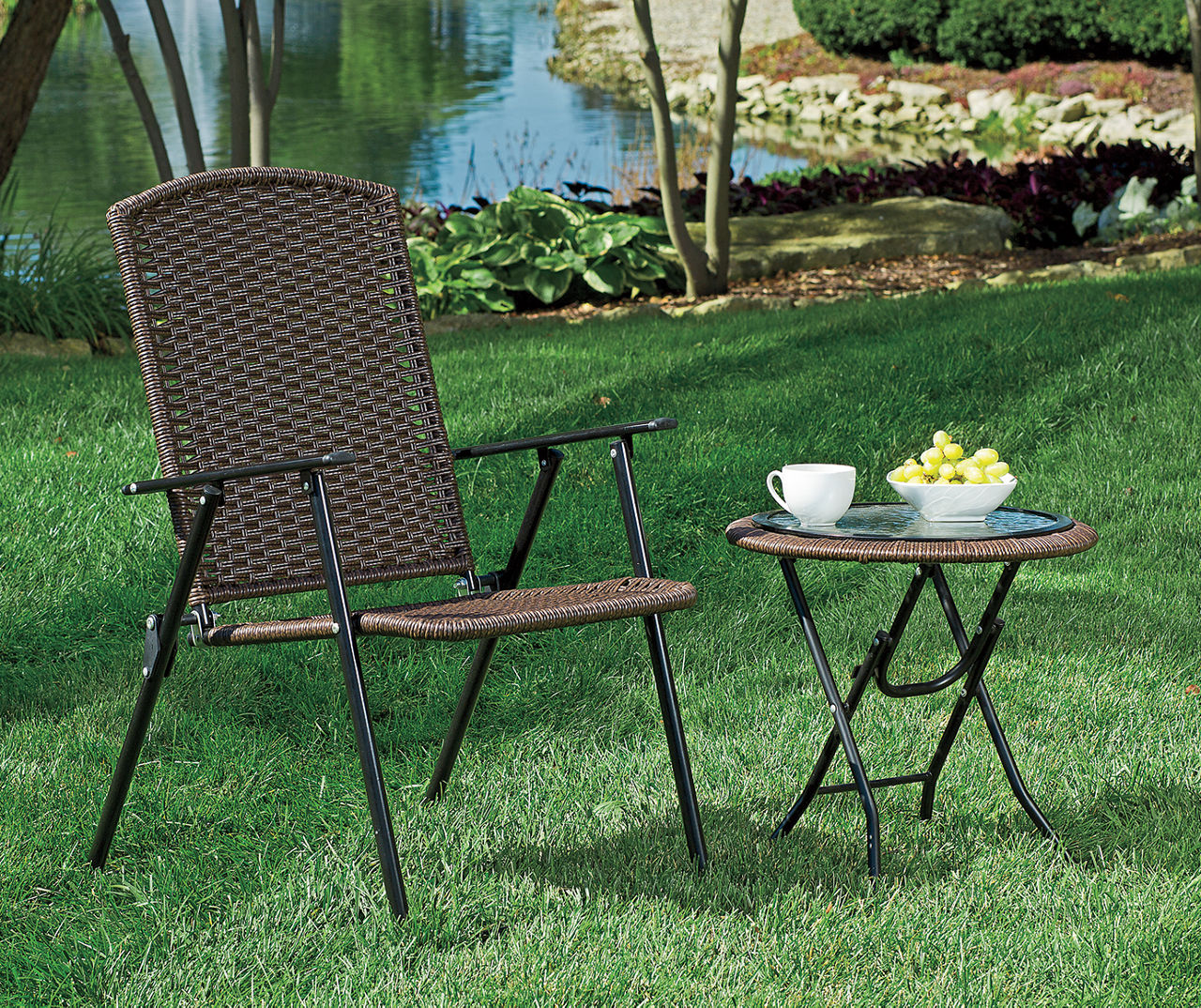 Wilson & Fisher 18" Round Glass Top Resin Wicker Folding Table | Big Lots
