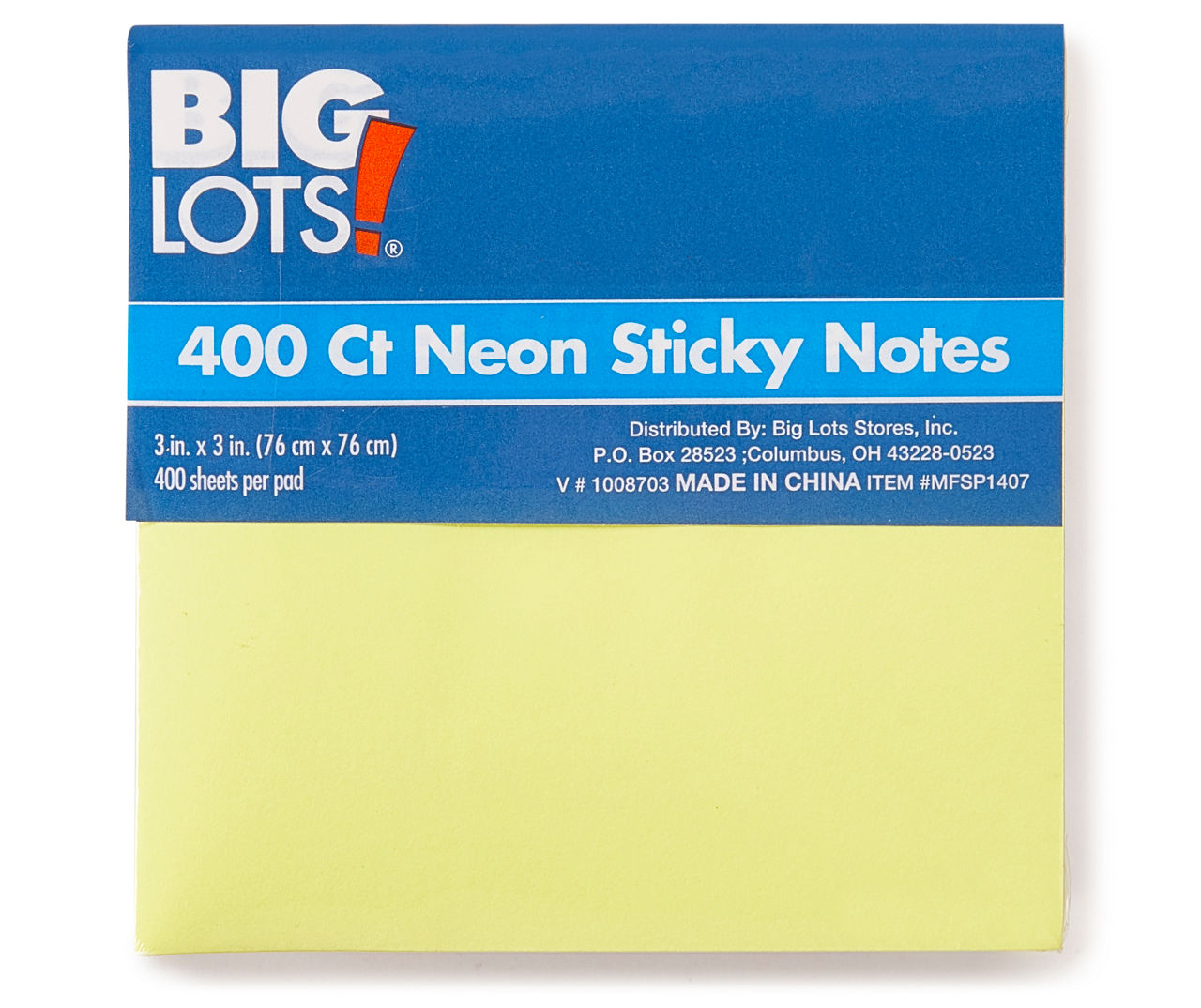 Big Lots Neon Color Sticky Notes, 5-Pack | Big Lots
