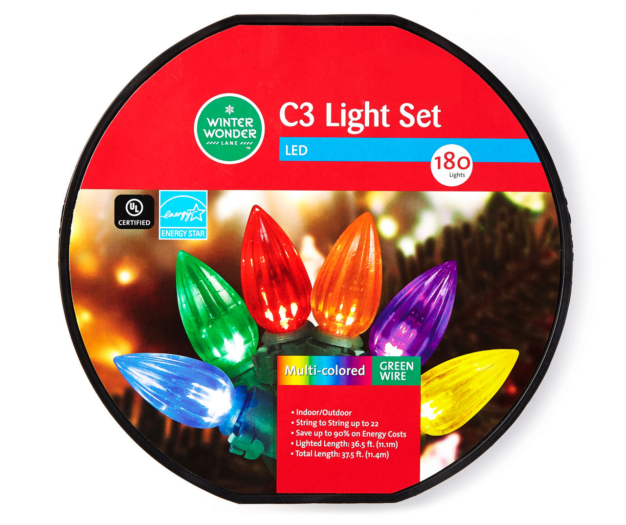 Winter Wonder Lane Multi-Color LED C3 Light Wheel with Green Wire, 180 ...