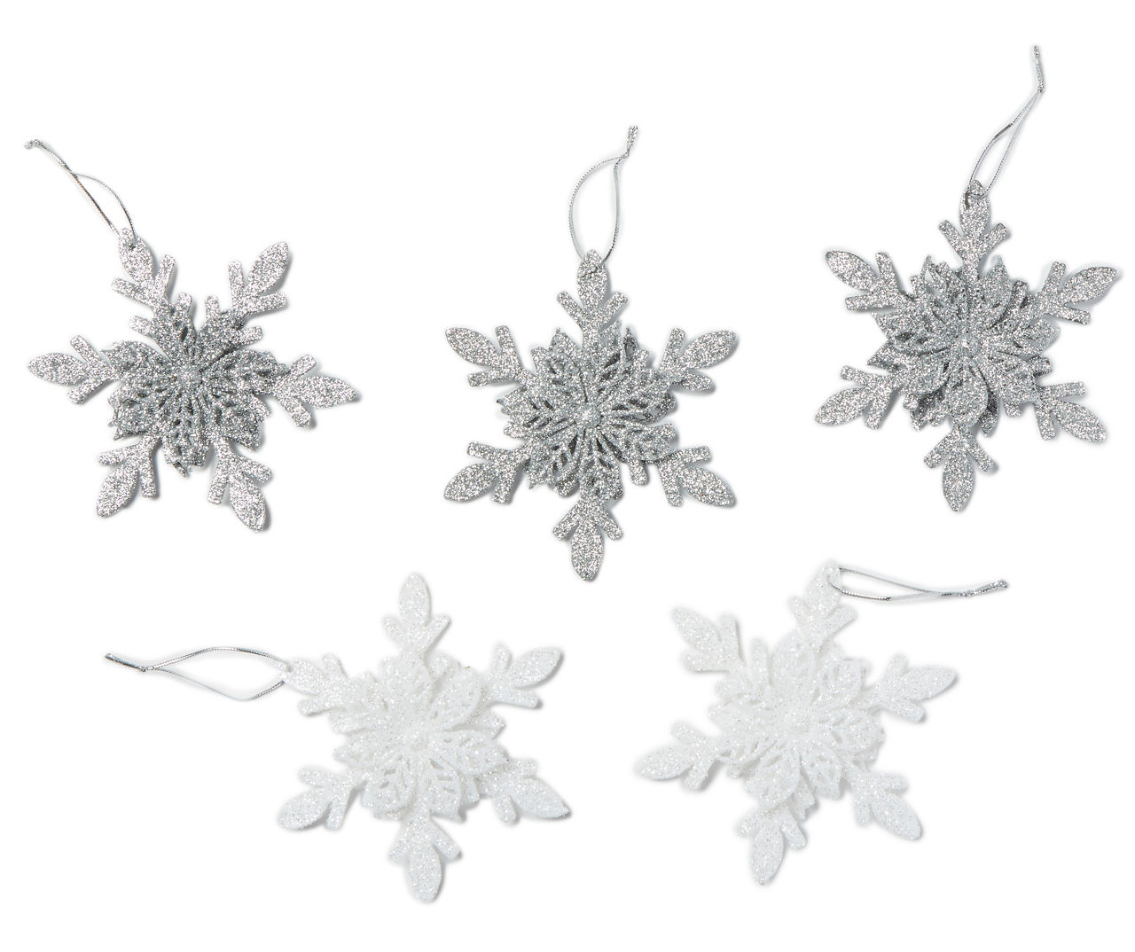 Winter Wonder Lane Silver & White Snowflake 5-Count Shatterproof ...
