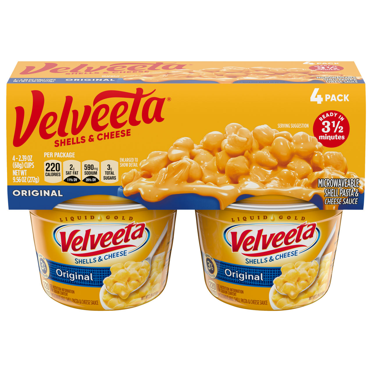 Velveeta Velveeta 4 Pack Original Shells & Cheese 4 - 2.39 oz Cups ...