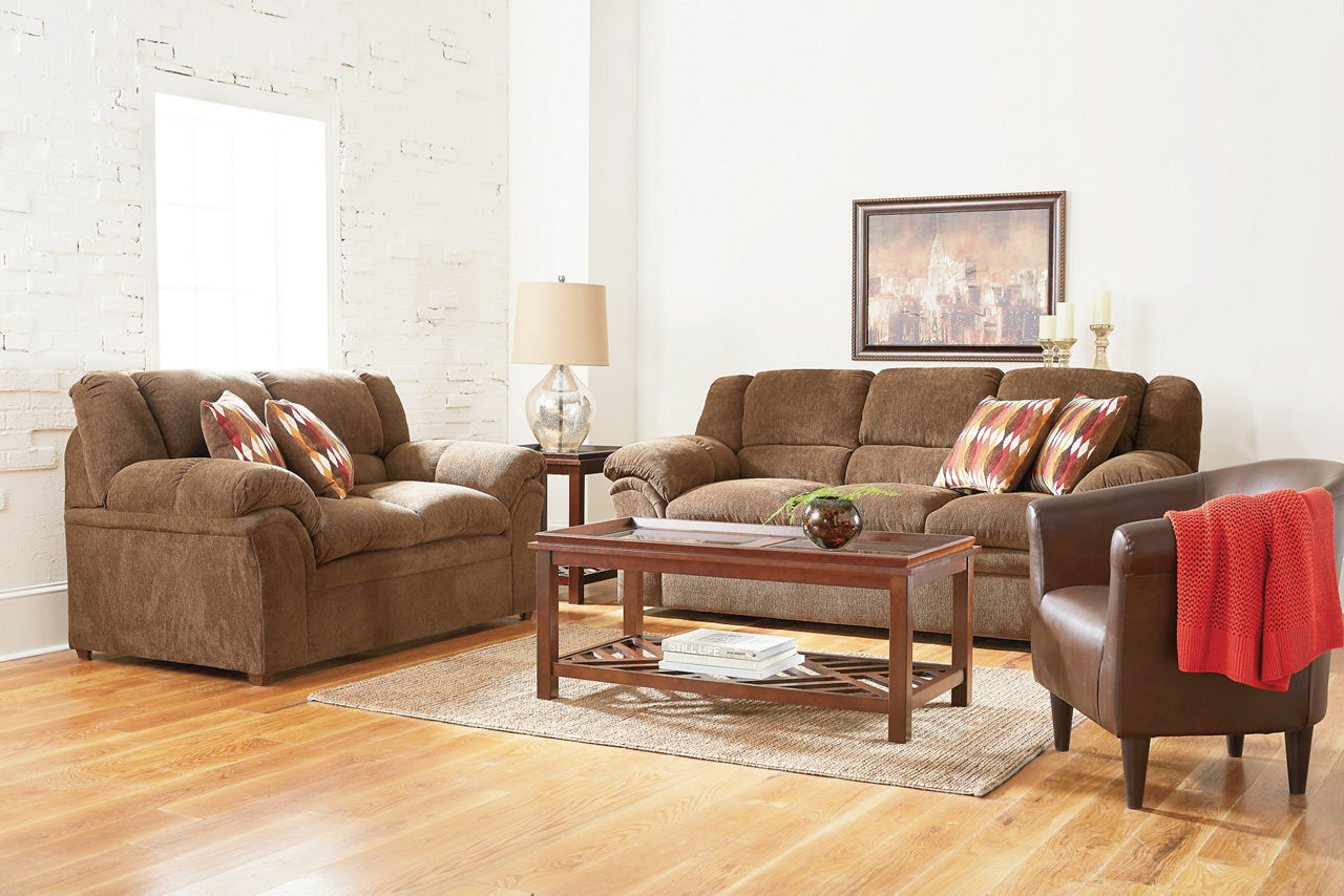 Simmons Upholstery Outback Chocolate Sofa And Loveseat Set - Home Alqu