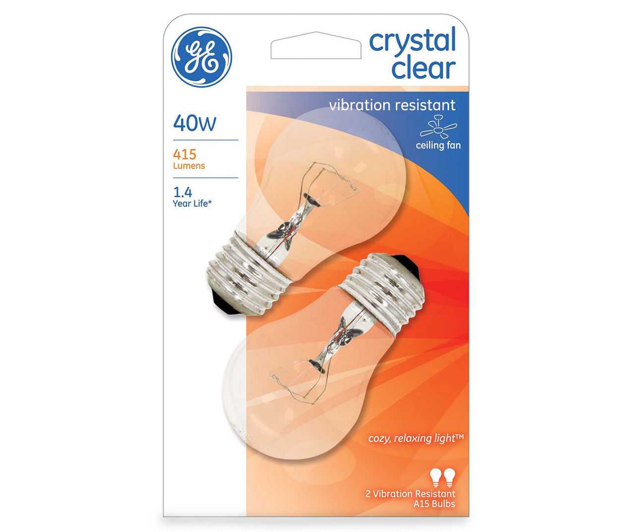 GE 40-Watt Clear Ceiling Fan Light Bulbs, 2-Pack | Big Lots