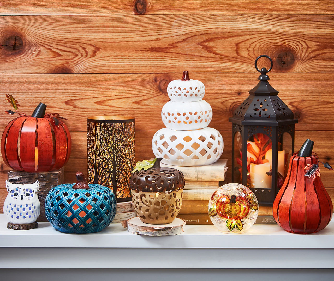 Burgundy, Purple & White Ceramic Stacked LED Pumpkins | Big Lots