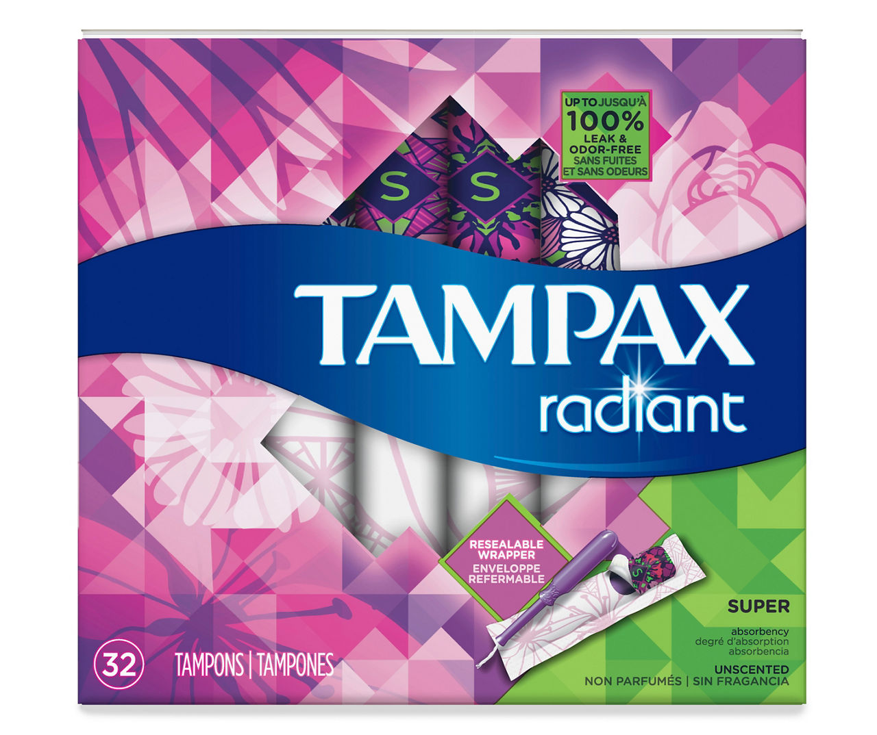 Tampax Tampax Radiant Super Plastic Tampons, Unscented, 32 Count | Big Lots
