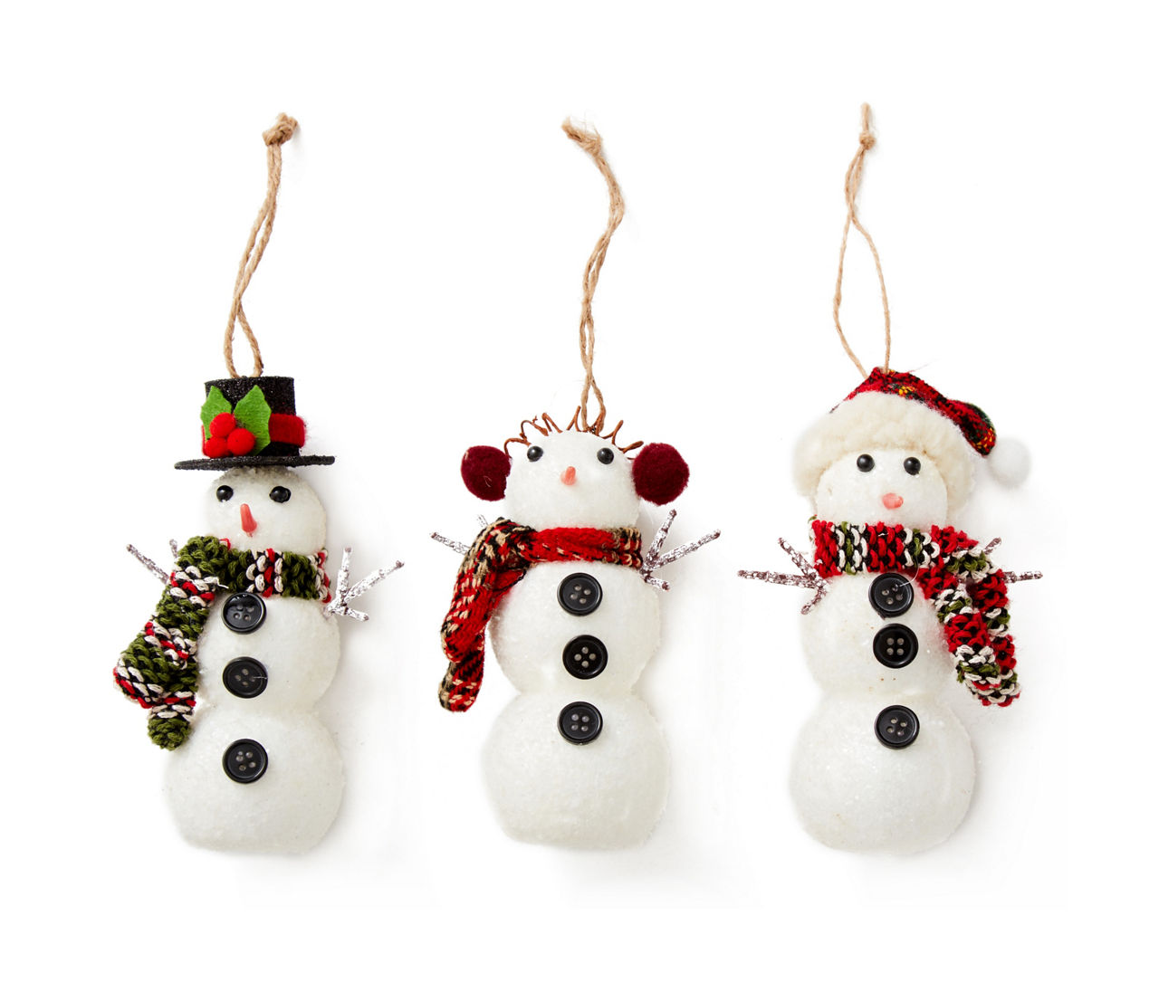 Winter Wonder Lane Fuzzy Rustic Snowman Ornaments, 3-Pack | Big Lots