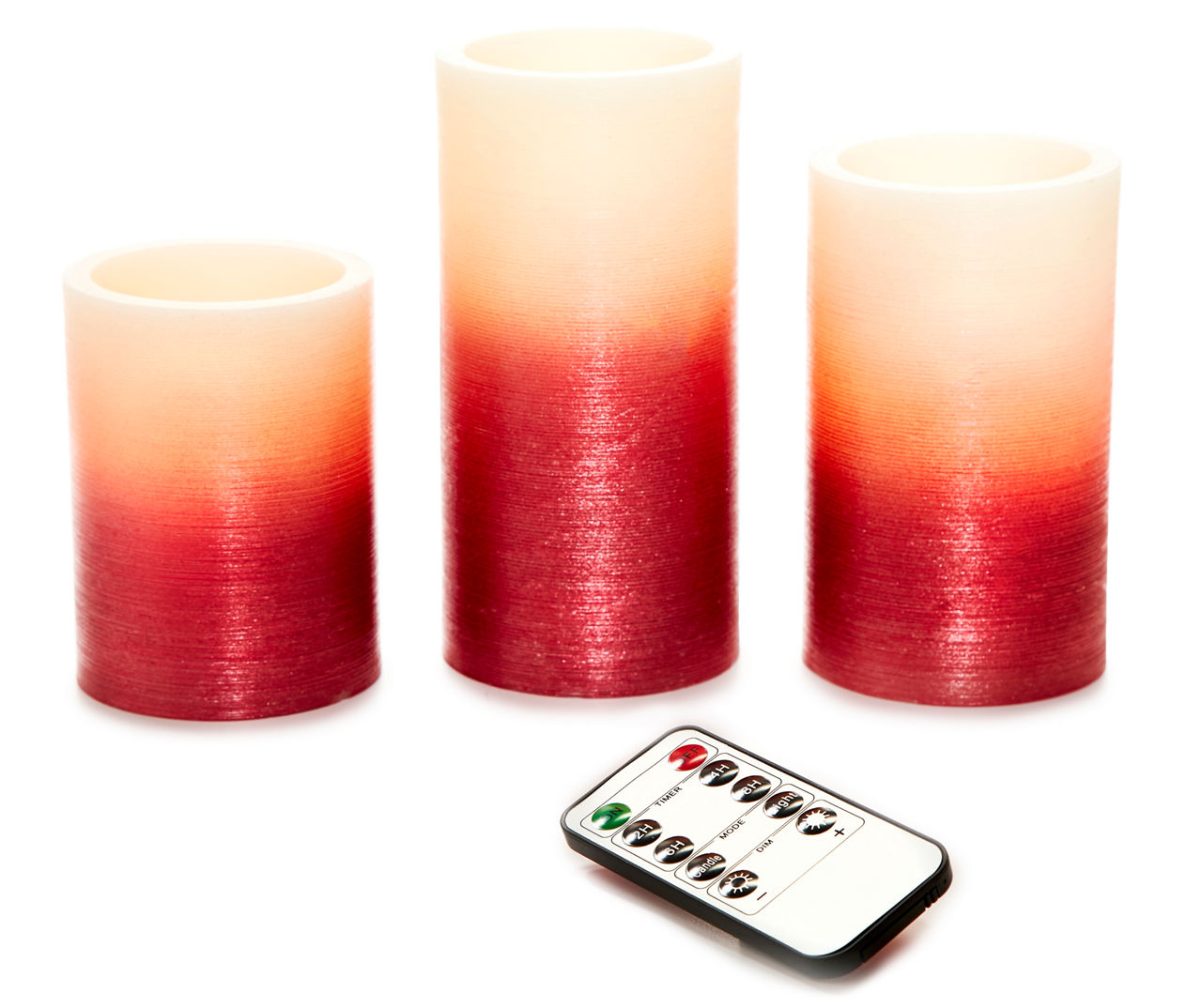 Metallic Red Flameless LED Pillar Candles with Remote, 3-Pack | Big Lots