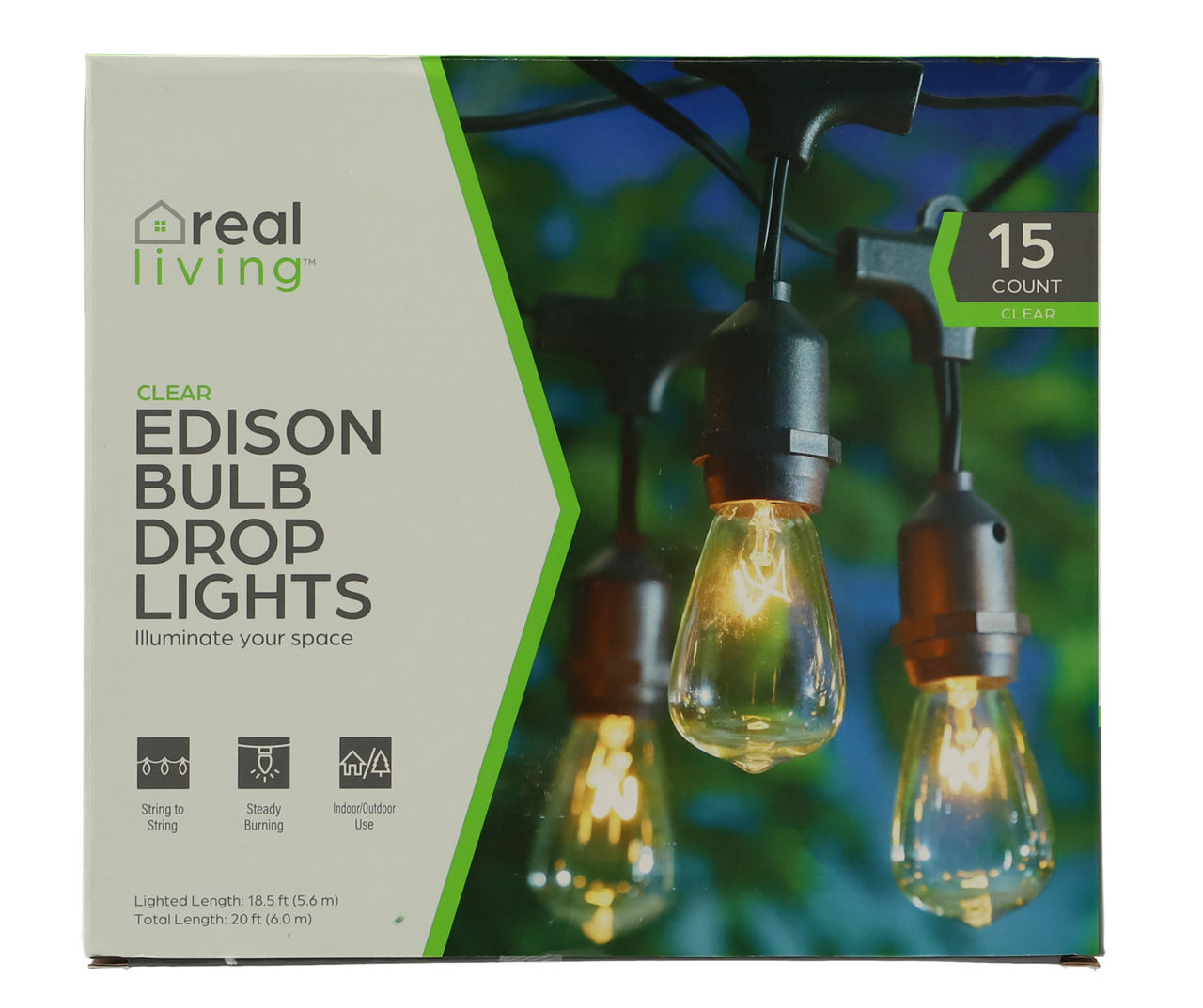 Real Living Clear Edison Bulb Drop Light Set with Black Wire, 15-Lights ...