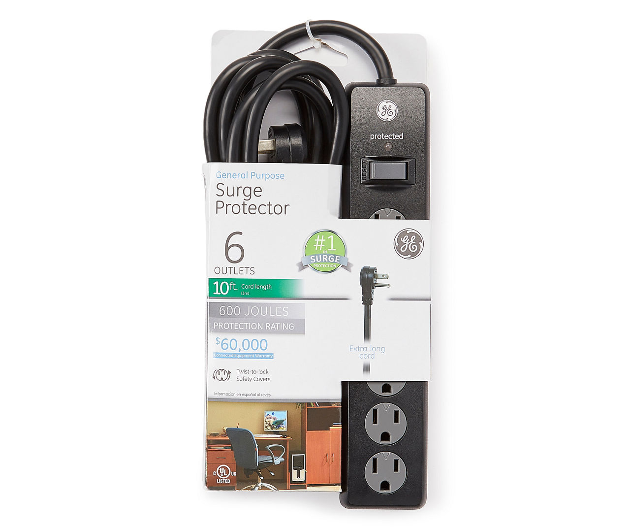 GE Black 6-Outlet Indoor Surge Protector | Big Lots