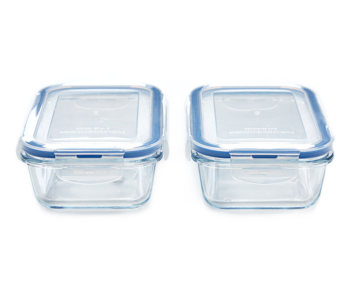 Circleware Snap Lid Rectangle Glass Container 2-Piece Set, (18 oz ...