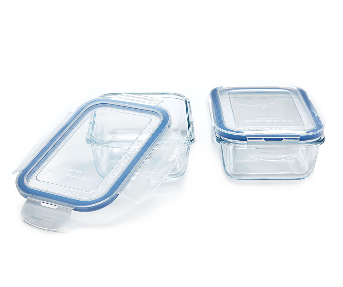 Circleware Snap Lid Rectangle Glass Container 2-Piece Set, (18 oz ...