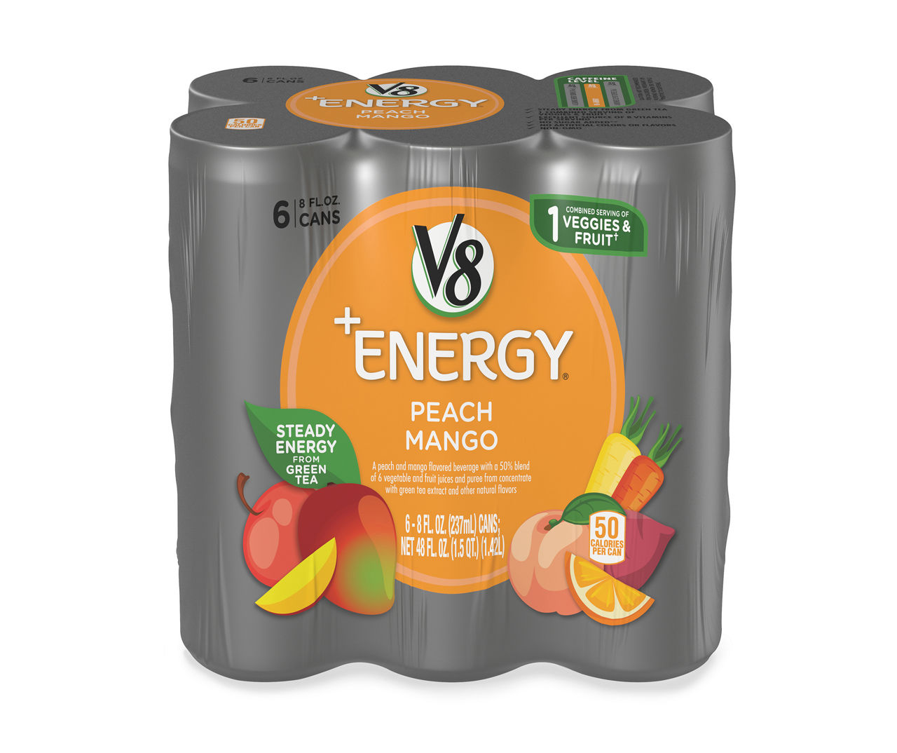 V8 +Energy Peach Mango Energy Drink, 6-Pack | Big Lots
