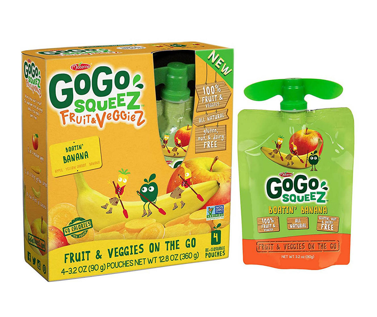 GoGo squeeZ Organic Fruit & Veggie Boatin' Banana on the Go Pouches, 4 ...