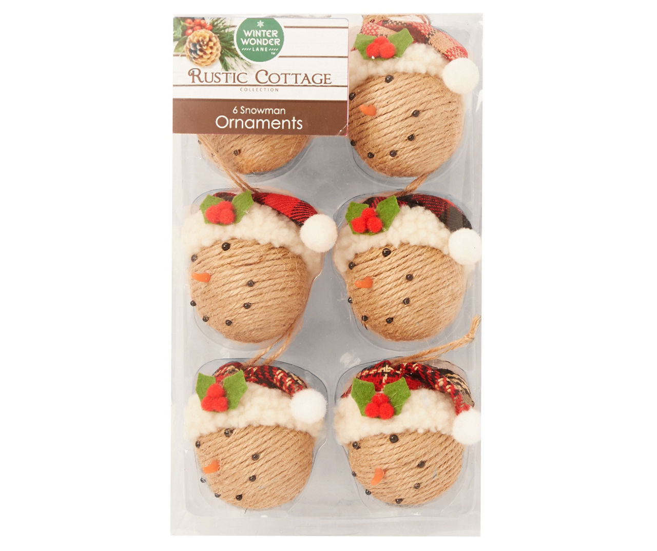Winter Wonder Lane Jute Snowmen Head Ornaments, 6-Pack | Big Lots