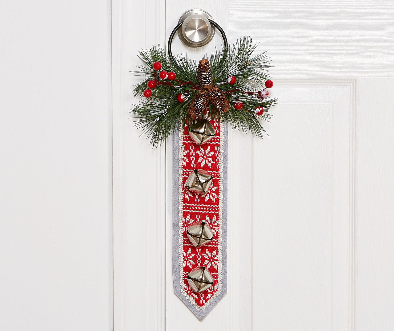 Winter Wonder Lane Red & White Snowflake Fair Isle Bell Door Hanger ...