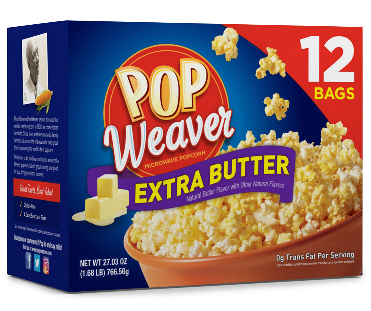 Pop Weaver Extra Butter Microwave Popcorn, 12 Pack | Big Lots