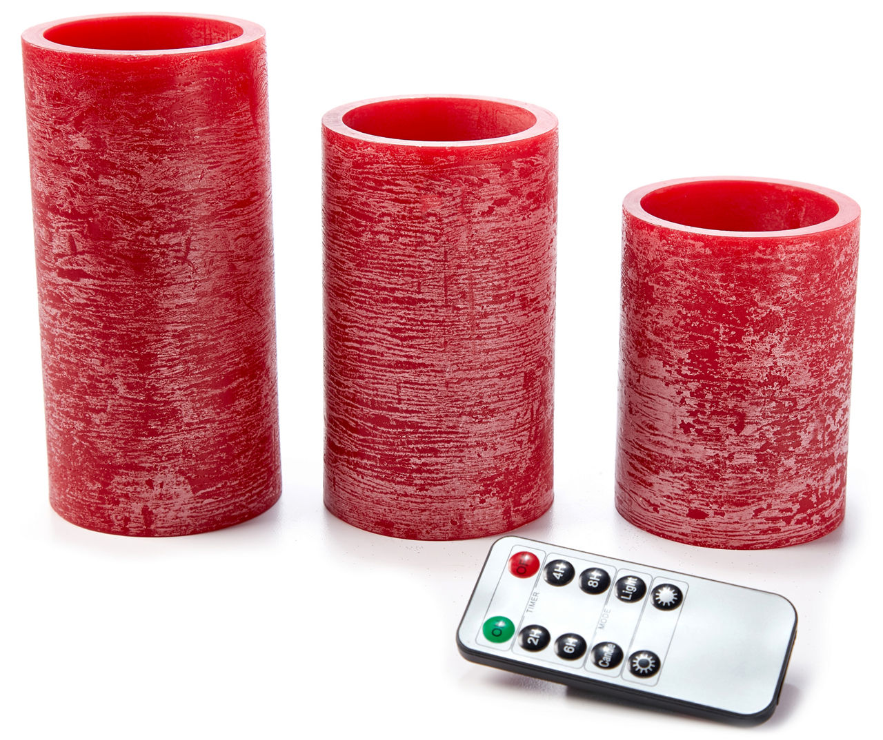 Red Rustic Flameless LED Pillar Candle Set with Remote, 3-Pack | Big Lots