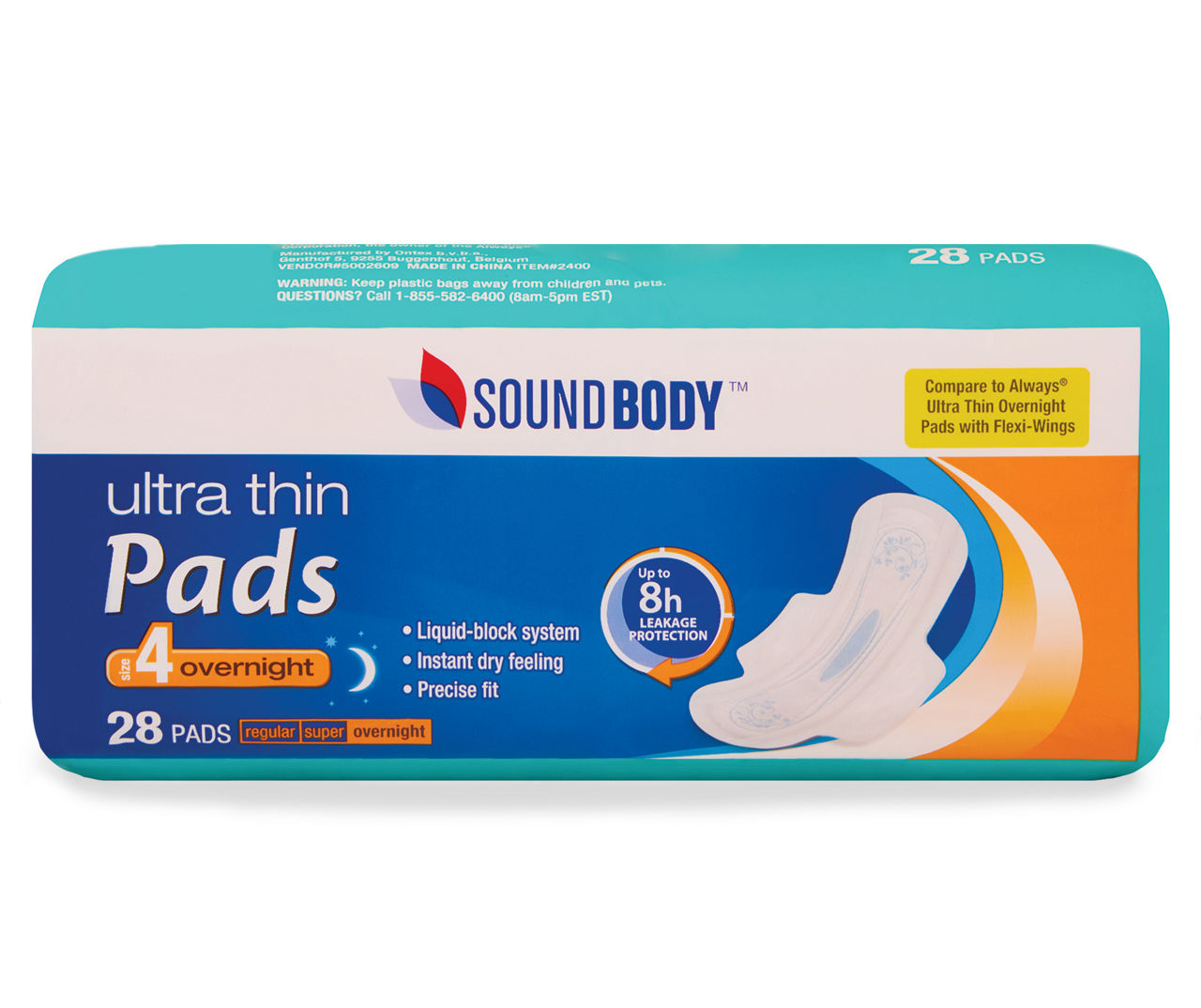 Sound Body Ultra Thin Overnight Pads with Wings, 28-Count | Big Lots