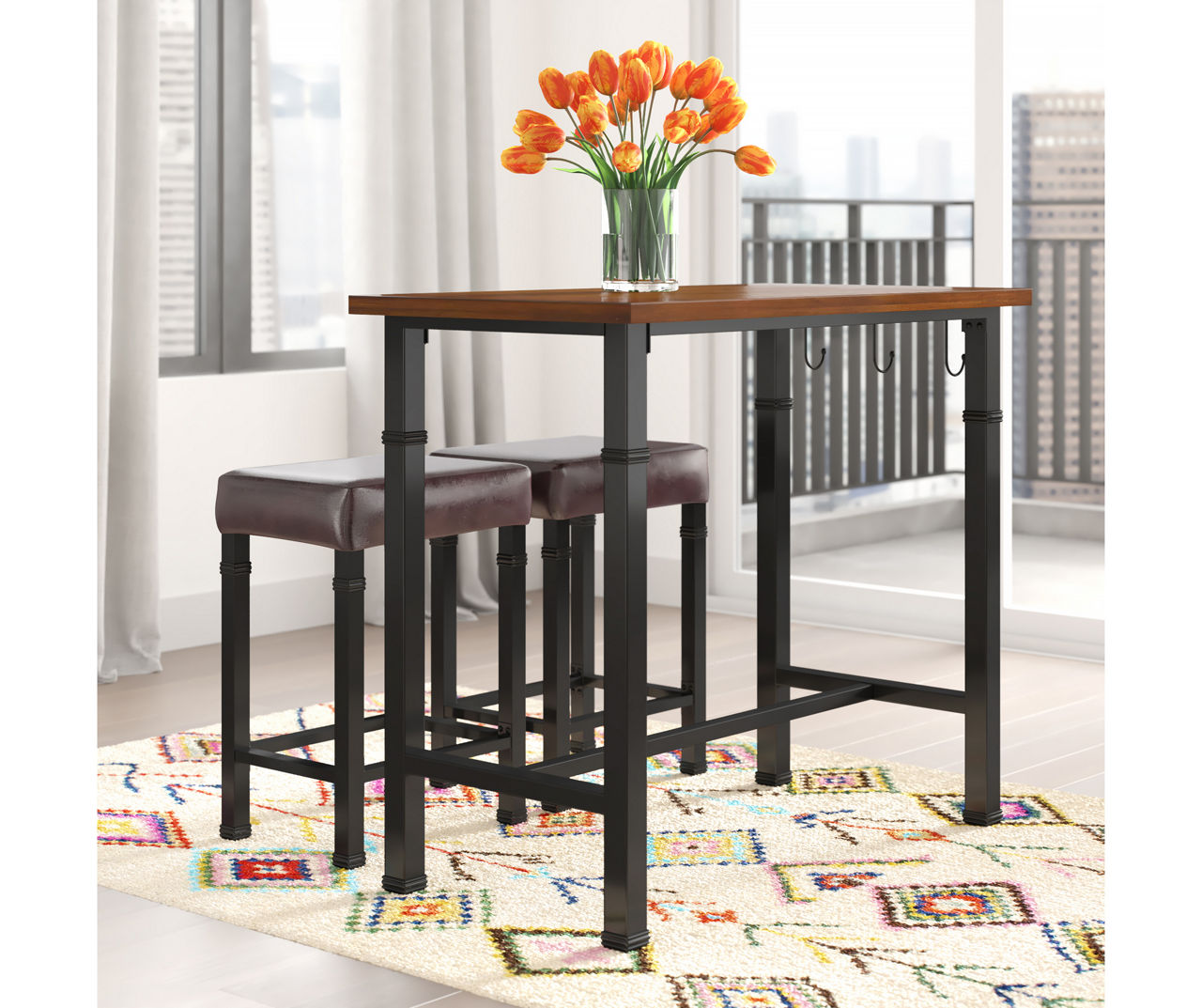 Luke Industrial 3 Piece Pub Table Set with Hooks Big Lots