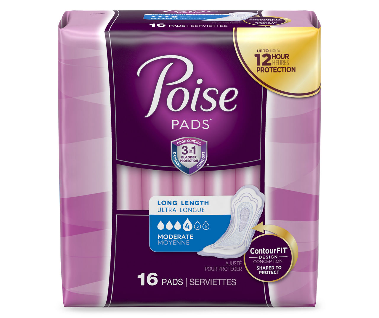 Poise Poise Incontinence Pads, Moderate Absorbency, Long, 16 Count ...