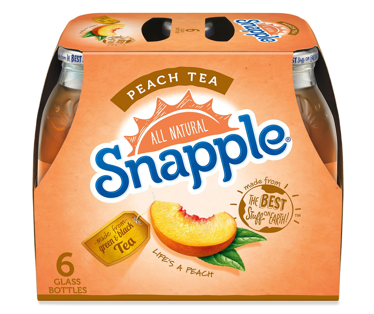 Snapple Snapple Peach Tea, 16 Fl Oz Glass Bottles, 6 Pack | Big Lots