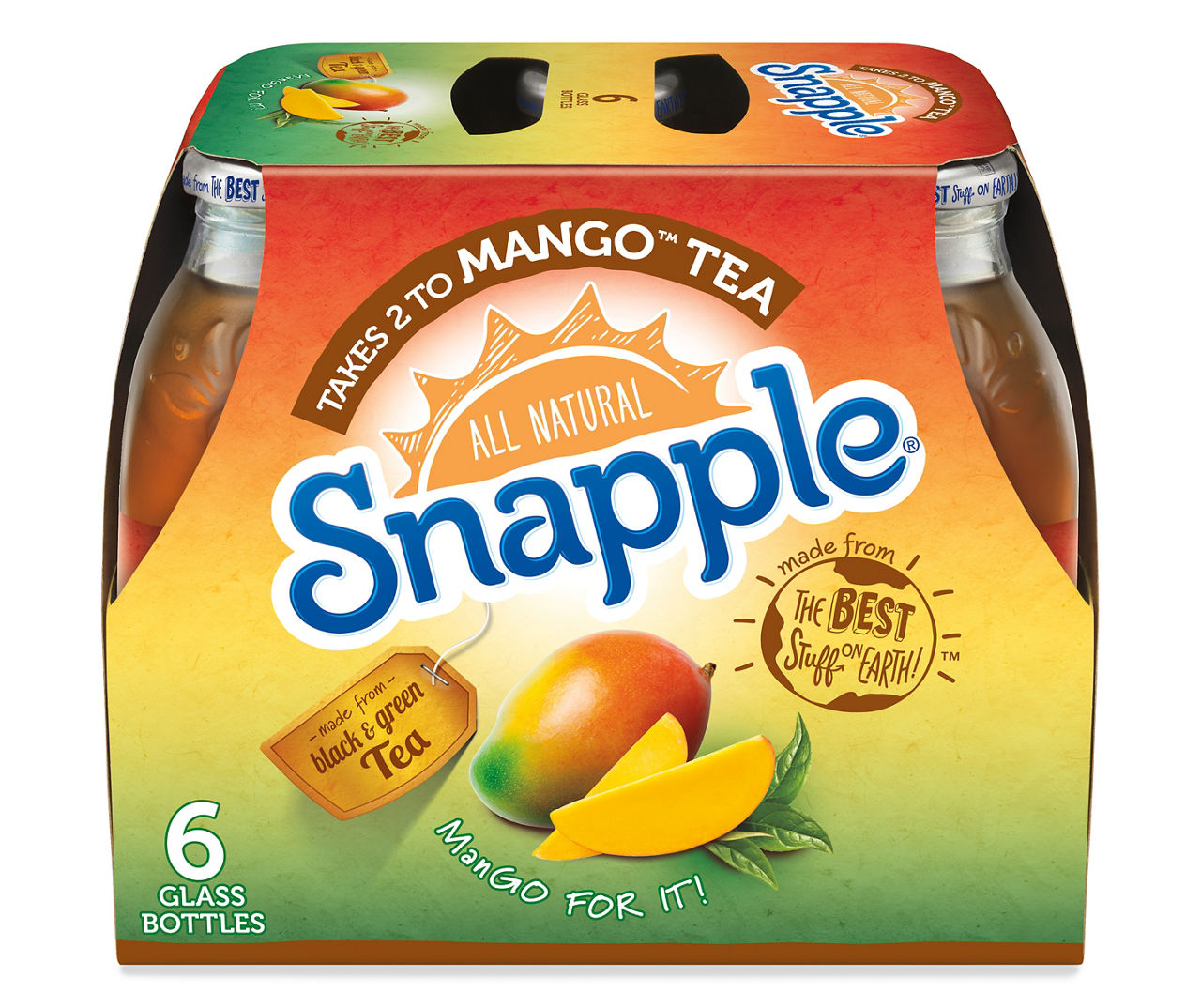 Snapple Snapple Takes 2 to Mango Tea, 16 Fl Oz Glass Bottles, 6 Pack ...