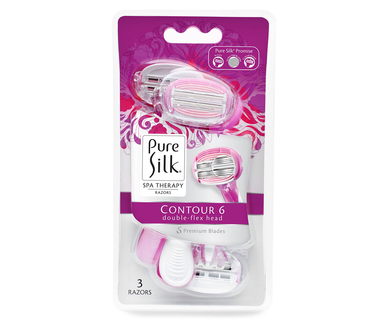 Pure Silk Contour 6 Razor, 3-Count | Big Lots