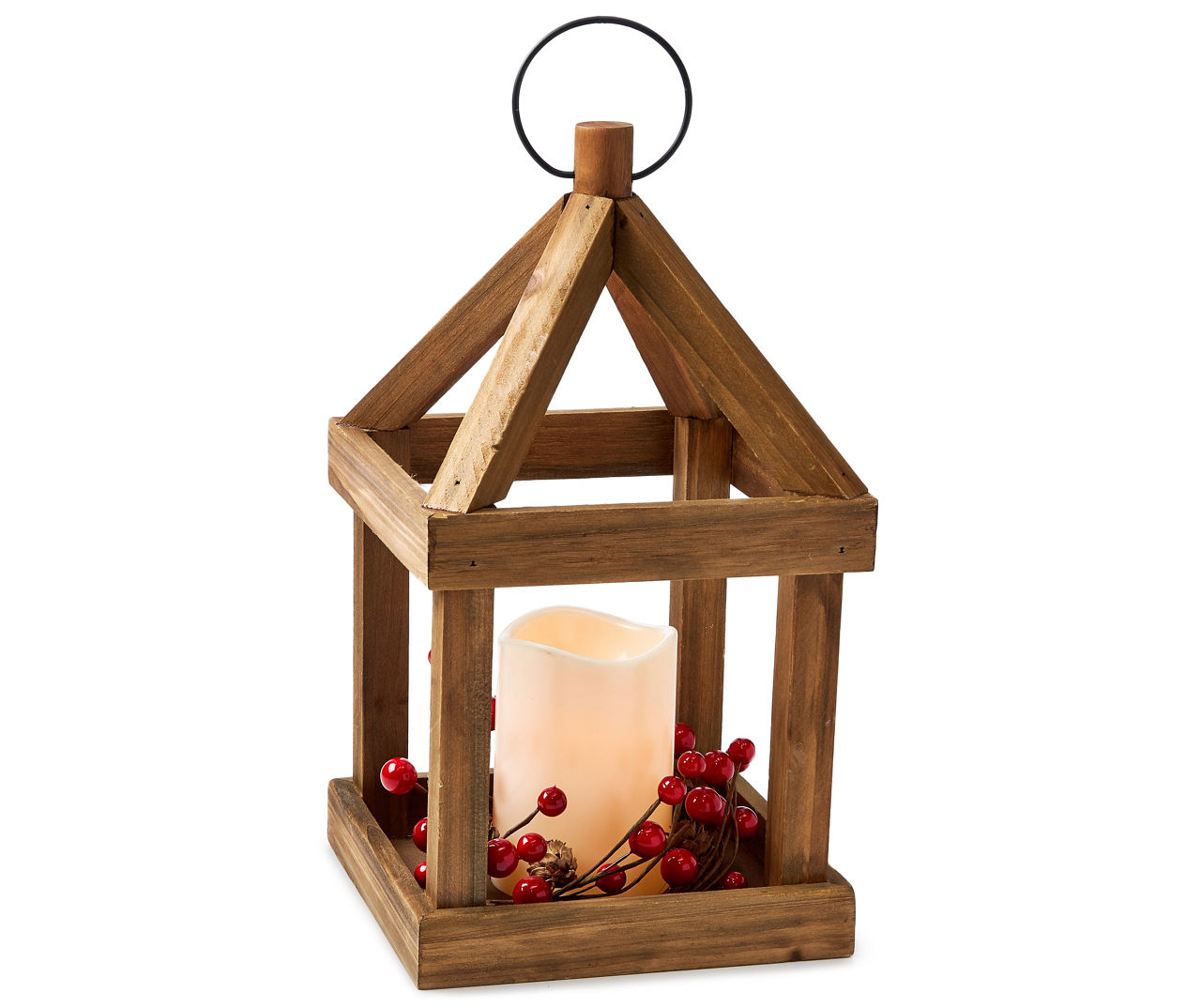 Berry & Pinecone Wood LED Candle Lantern | Big Lots