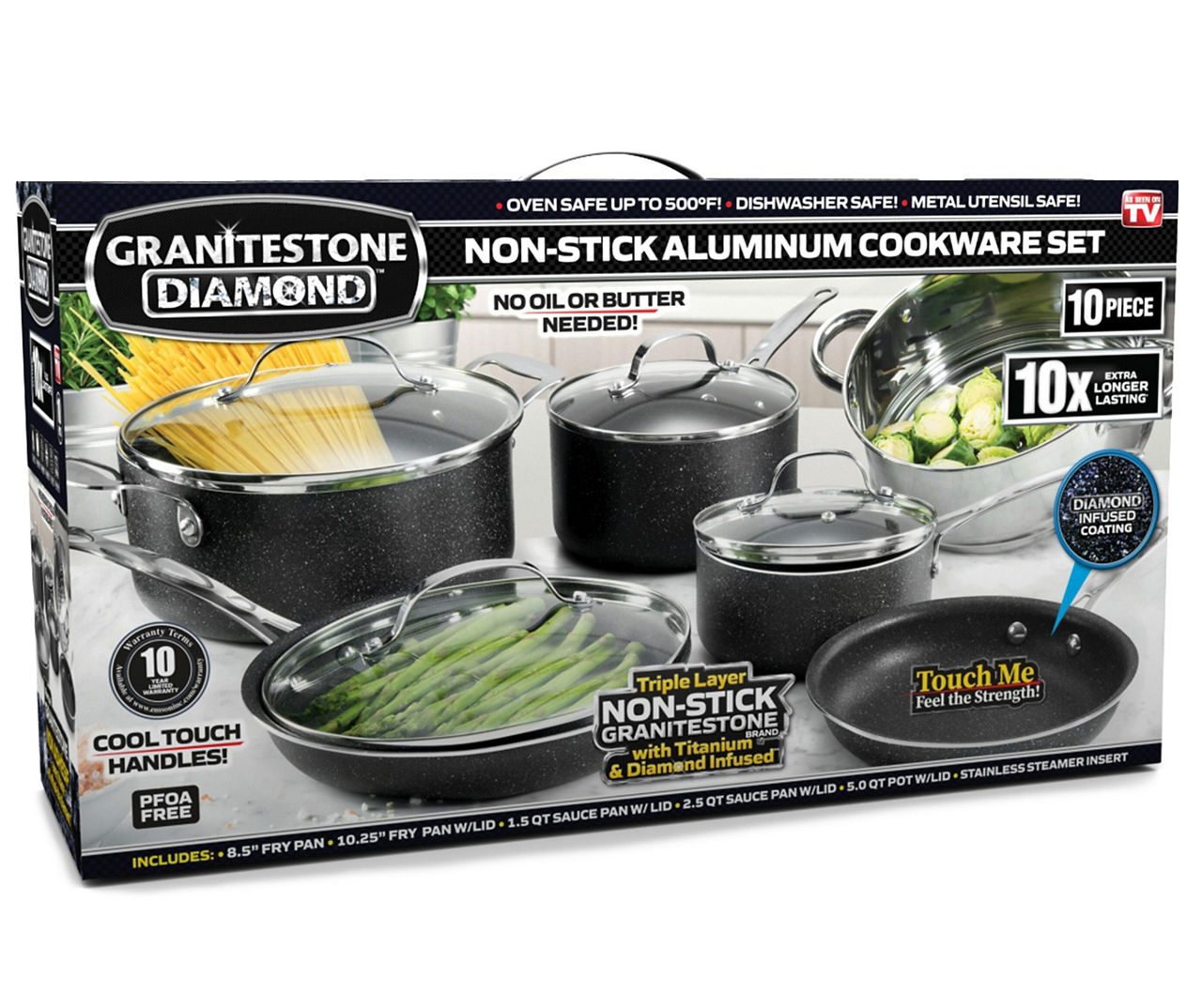 GraniteStone Granitestone Diamond Non-Stick Aluminum 10-Piece Cookware ...
