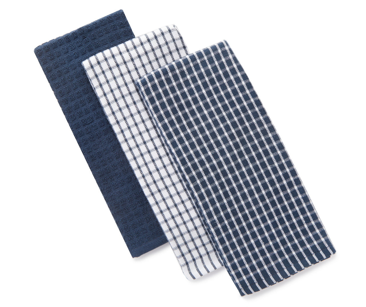 Master Cuisine Navy Blue Gingham Plaid & Solid Kitchen Towels, 3-Pack ...