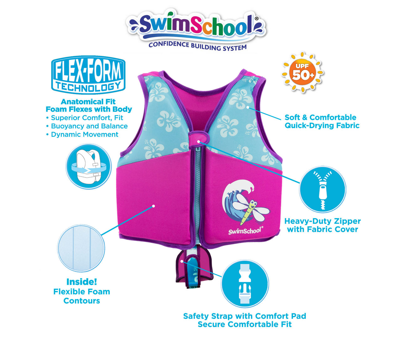 SwimSchool Pink Level 2 Swim Trainer Vest, Size S/M | Big Lots
