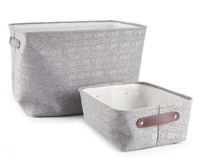 Gray Cotton Dacron Canvas Bins with Faux Leather Handles | Big Lots