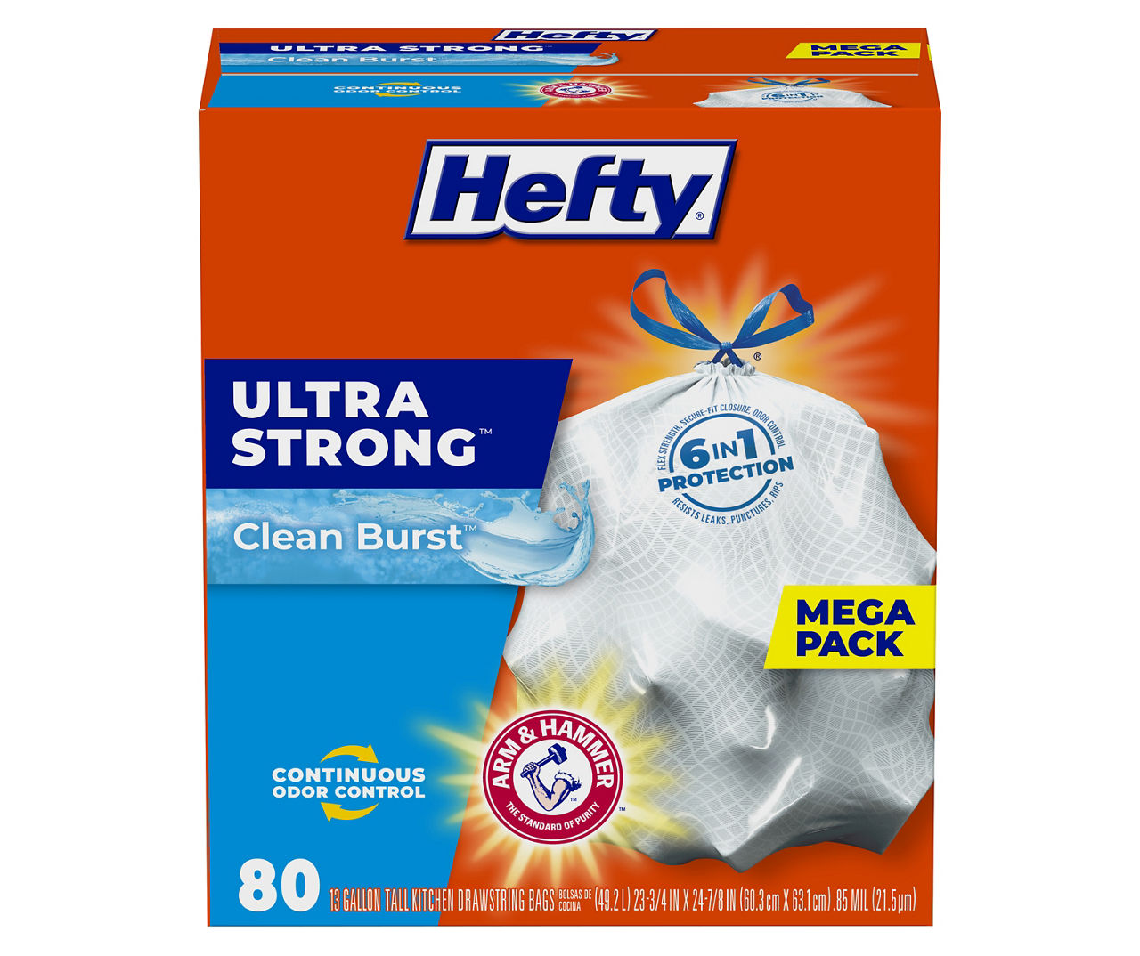 Hefty Hefty Ultra Strong 13 Gallon Tall Kitchen Drawstring 80ct Clean ...