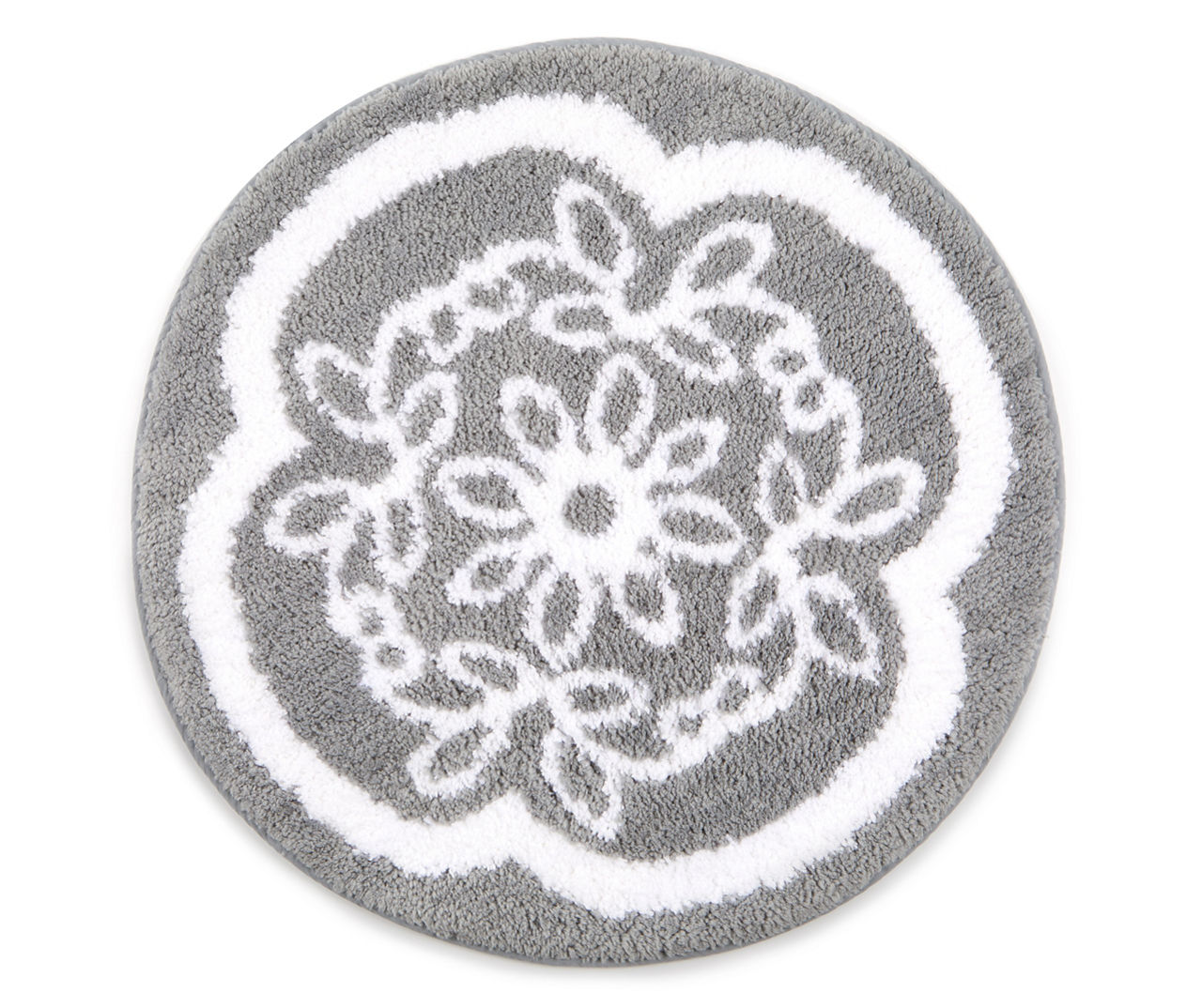 Gray & White Medallion Round Bath Rug | Big Lots