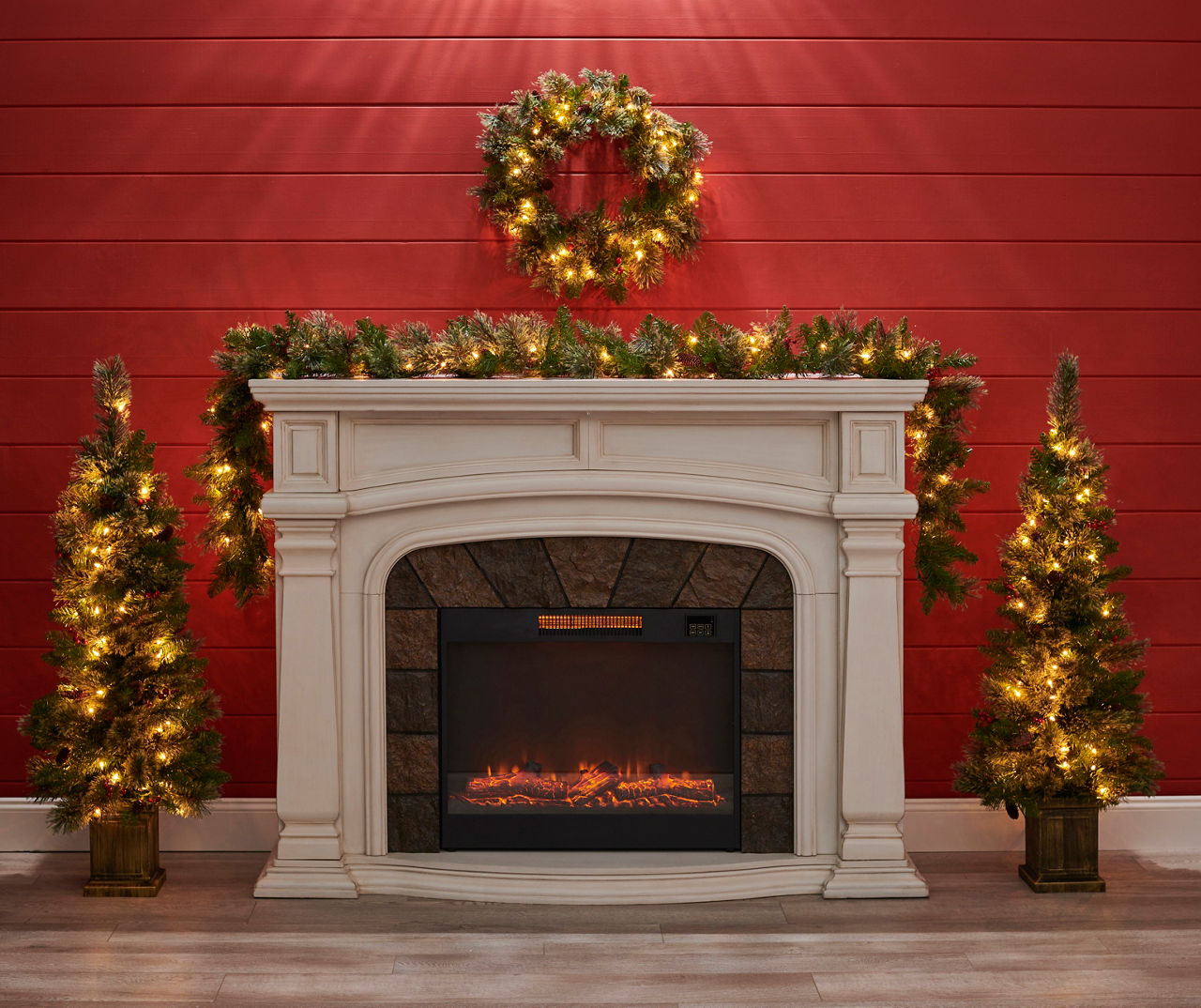 Winter Wonder Lane Tree, Wreath & Garland Light-Up 4-Piece Value Set ...