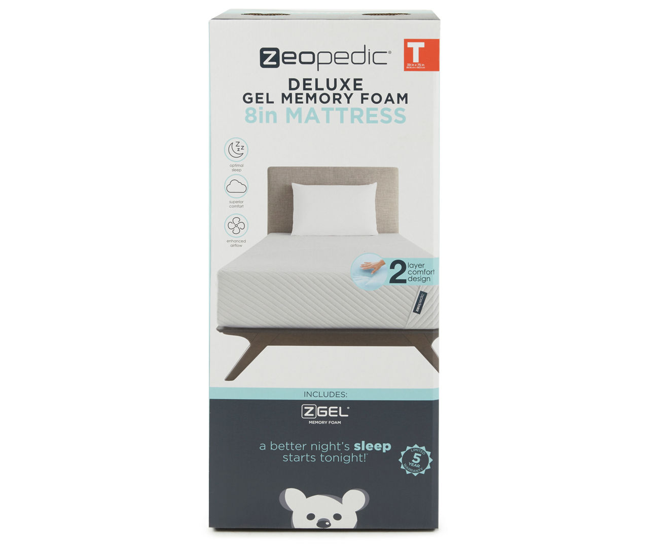 8 Twin Deluxe Gel Memory Foam Mattress In A Box