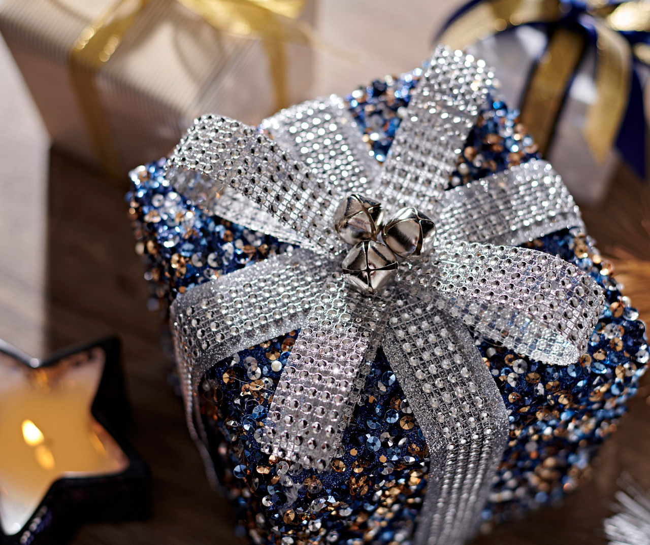 Winter Wonder Lane Small Blue, Silver & Gold Glitter Gift Box | Big Lots