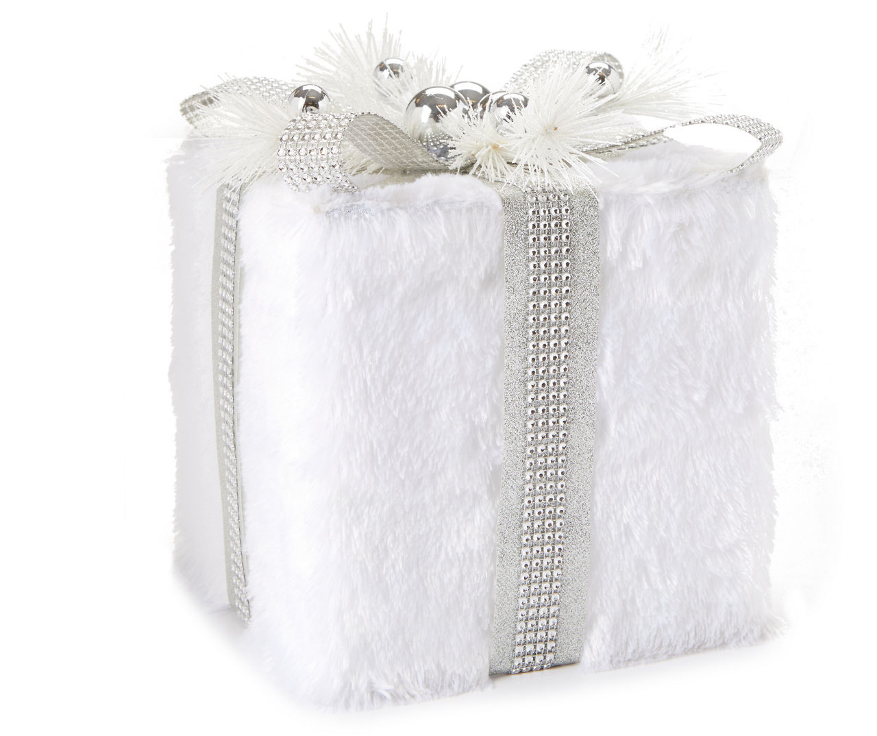 Winter Wonder Lane 10" White Faux Fur Gift Box Decor | Big Lots