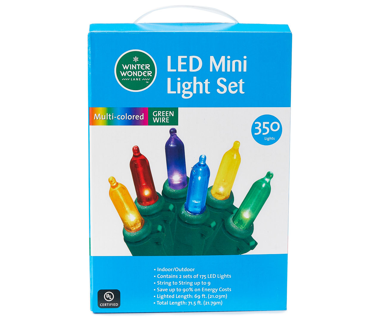 Winter Wonder Lane Multi-Color LED Mini Light Set on Green Wire, 350 ...