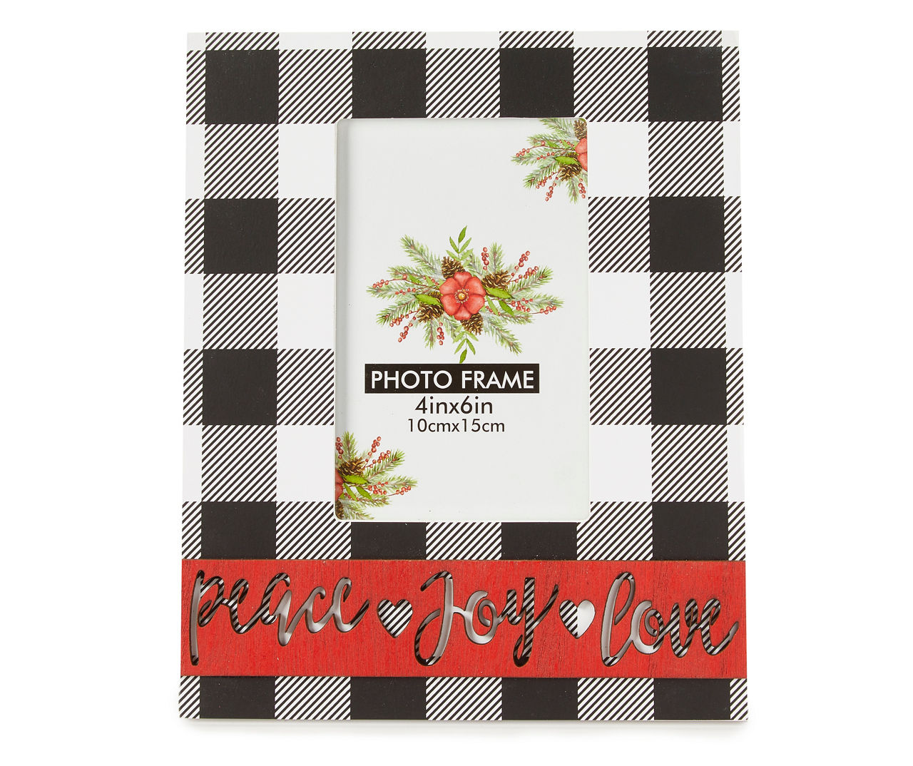 "Peace Joy Love" Black Plaid Picture Frame, (4" x 6") | Big Lots
