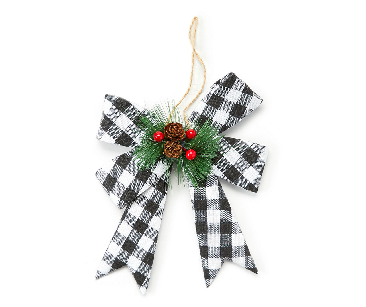 Winter Wonder Lane Black & White Buffalo Check Bow 3-Piece Ornament Set ...