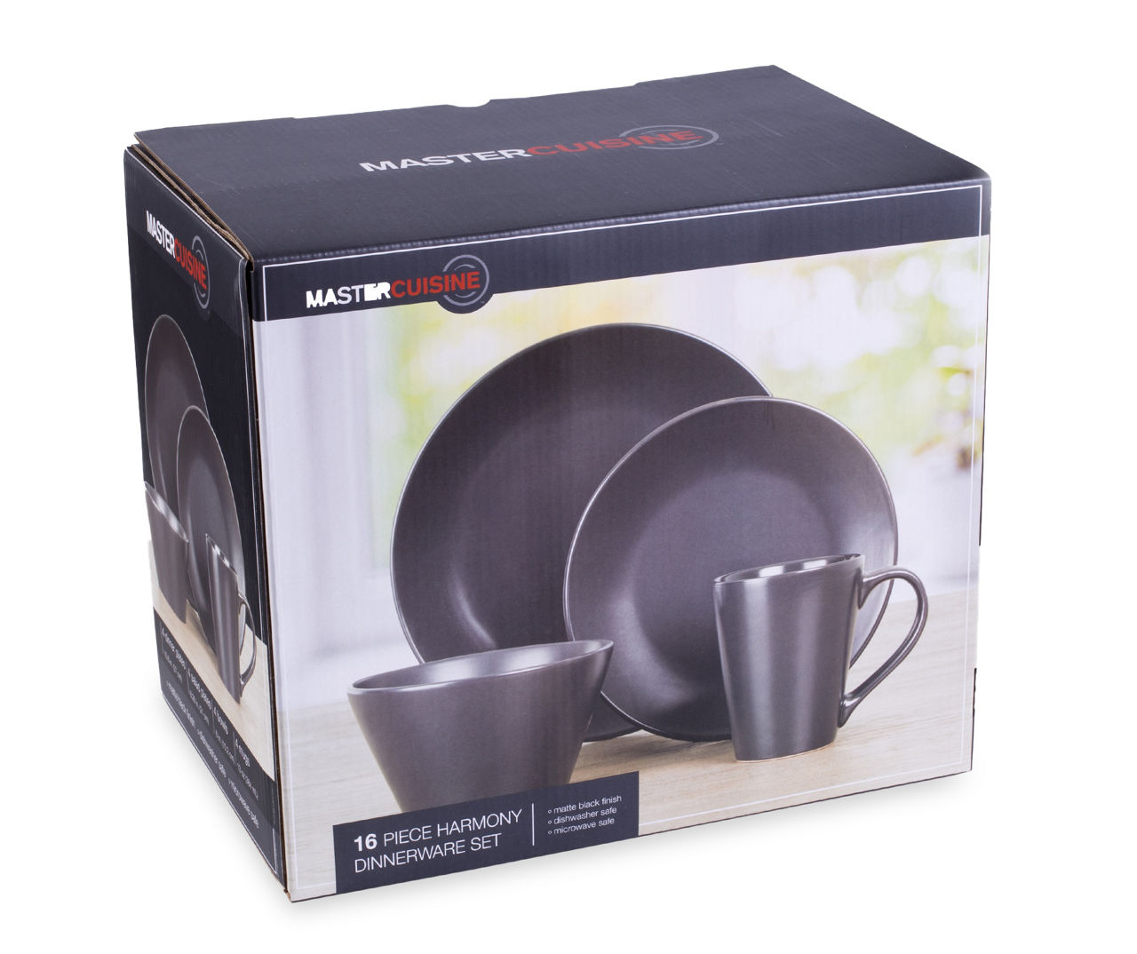 Master Cuisine Round Harmony Matte Black Dinnerware, 16-Piece Set | Big ...