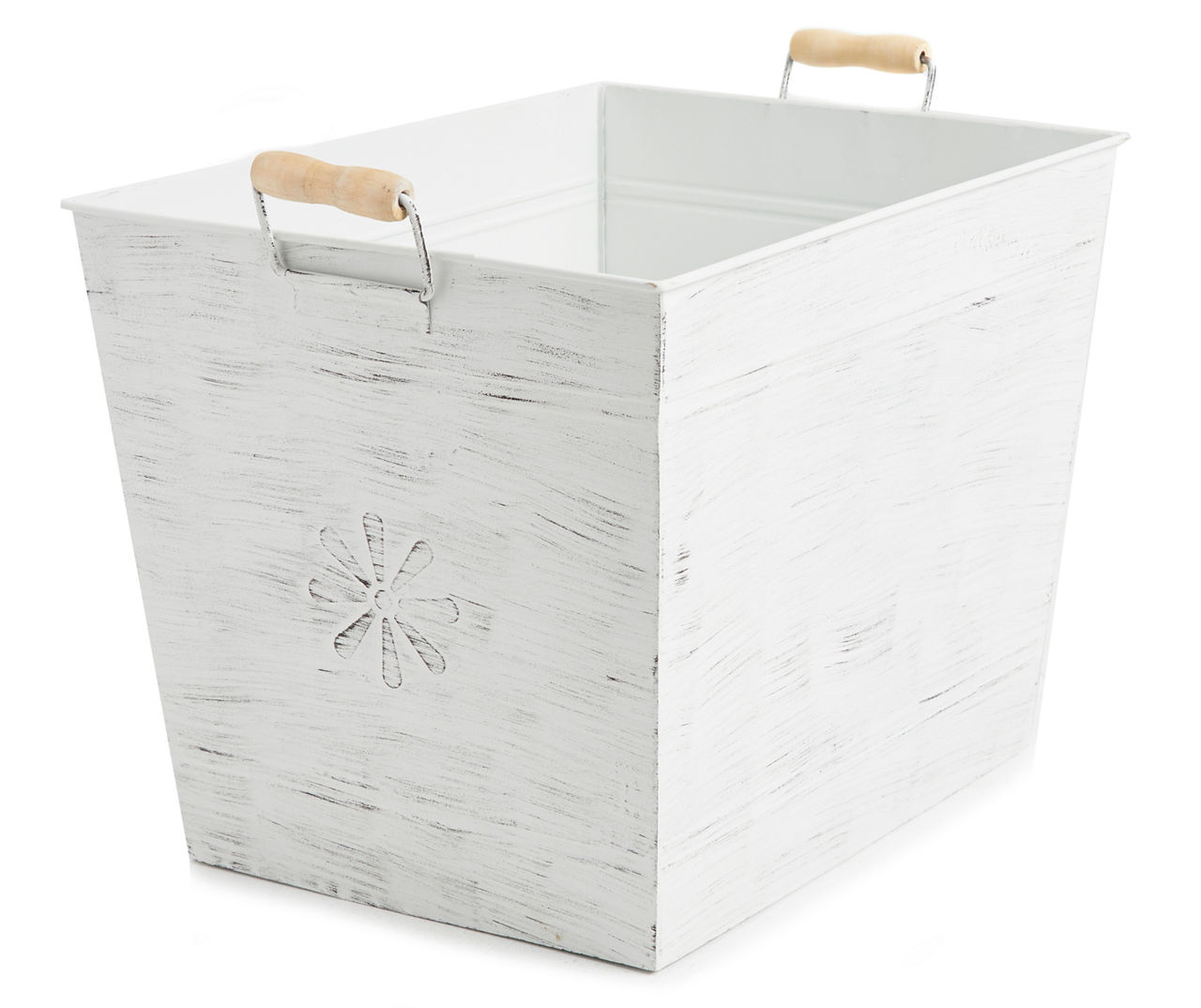 White Galvanized Embossed Storage Bin