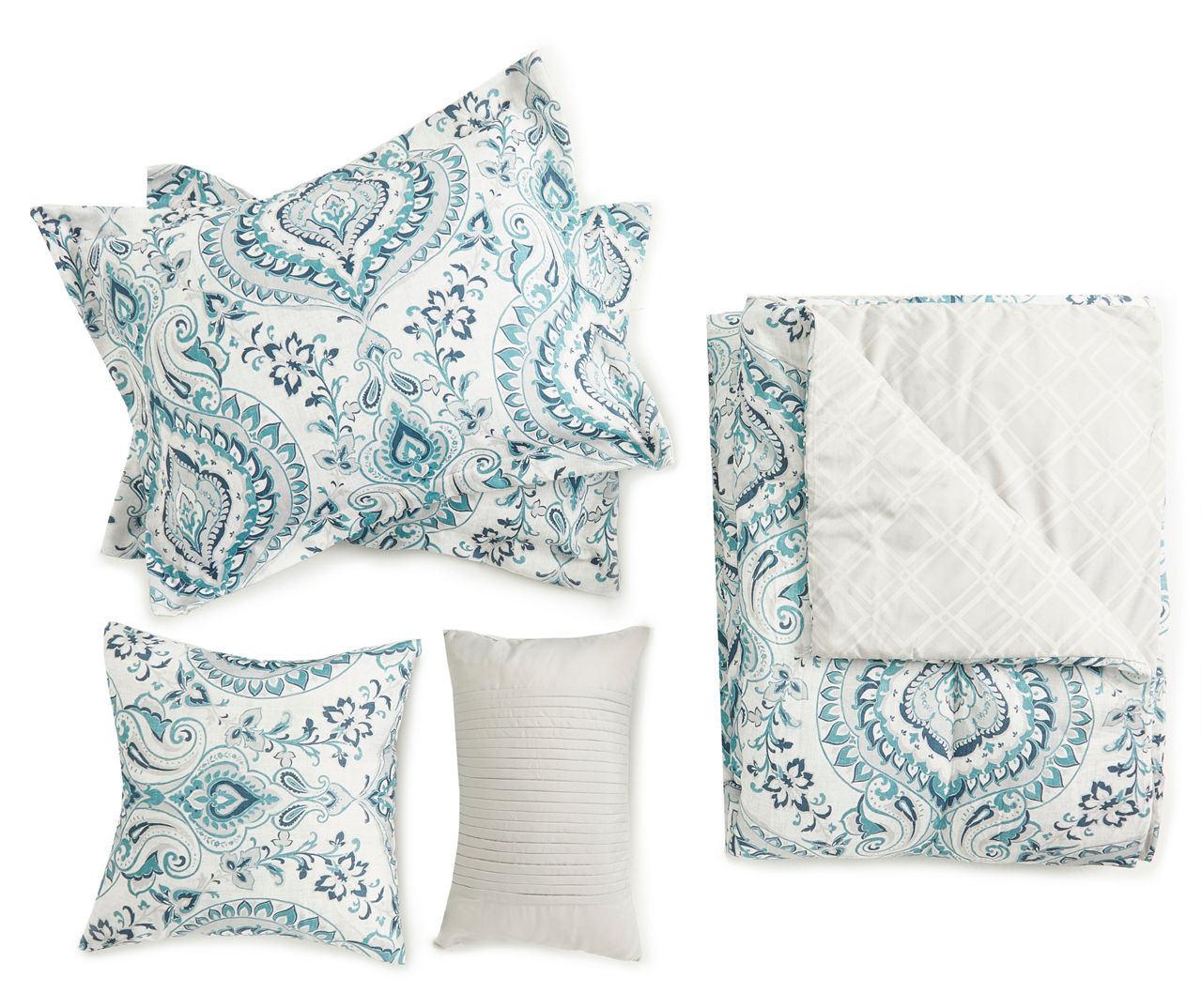Lindsey Blue & White Paisley 5-Piece Reversible Comforter Set | Big Lots