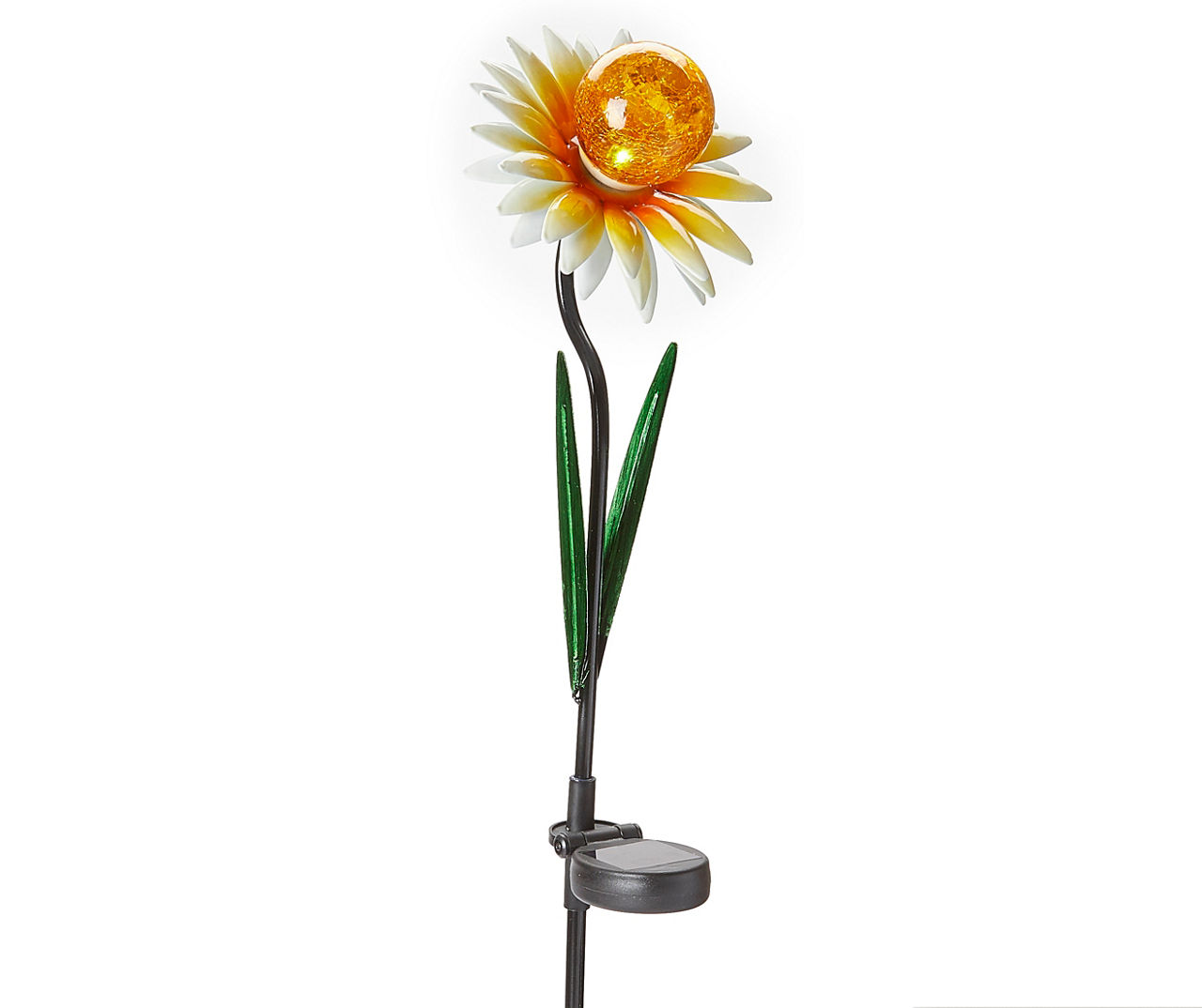 Wilson & Fisher White & Orange Daisy Flower LED Solar Light Yard Stake ...