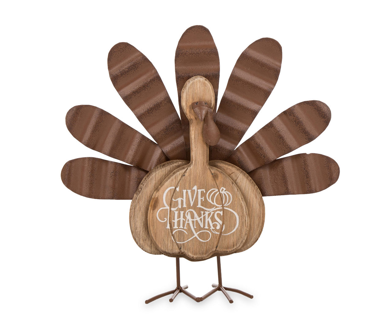 Glitzhome "Give Thanks" Turkey Wood & Metal Tabletop Decor | Big Lots