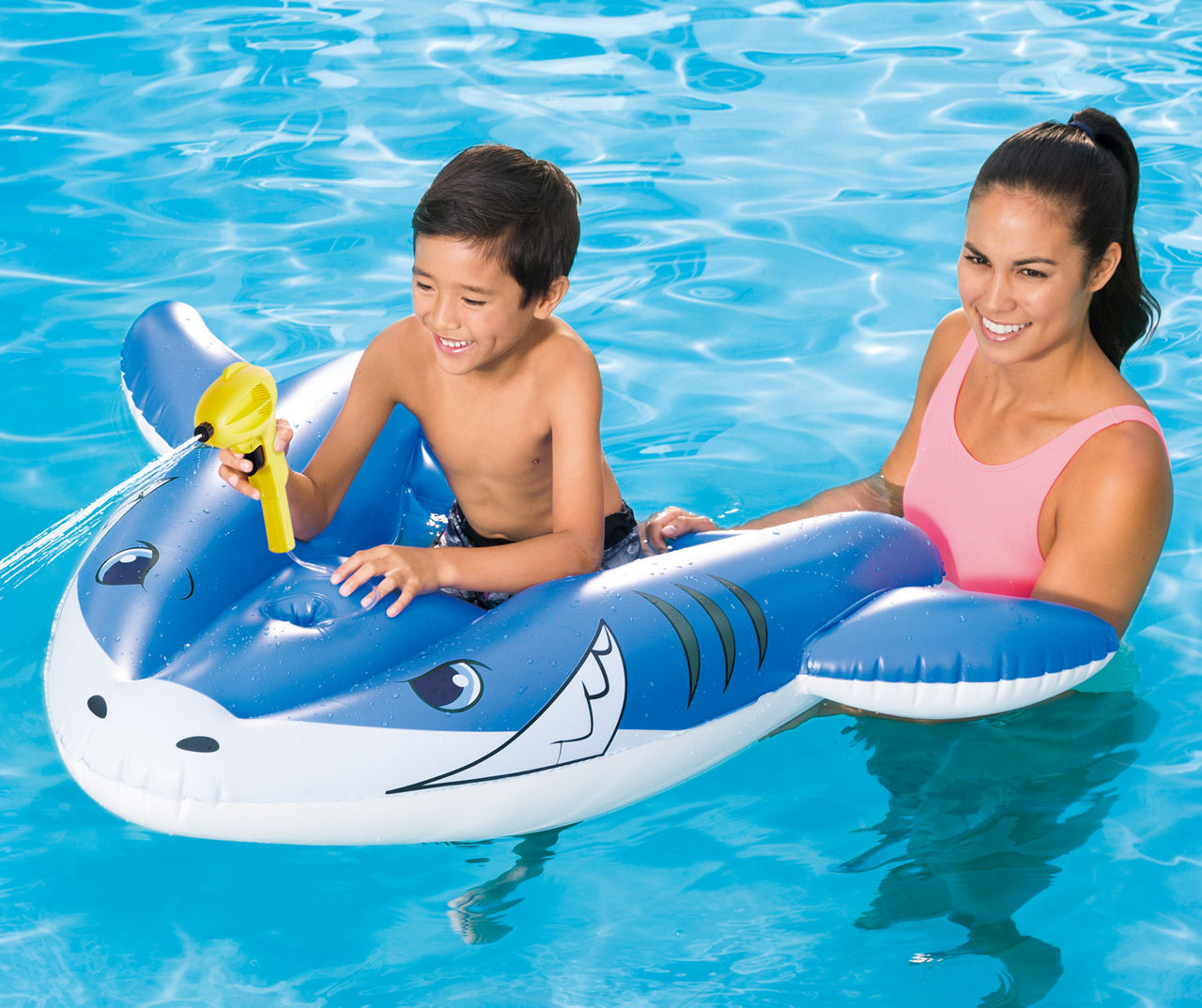 Summer Waves Shark Ride-On Inflatable Pool Float with Water Blaster ...