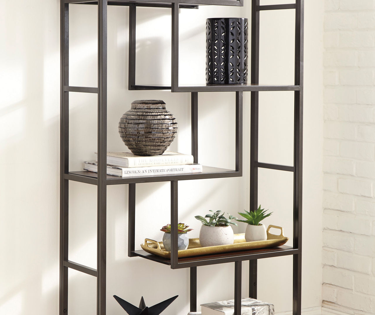 Signature Design By Ashley Frankwell Black & Brown Geometric 5-Shelf ...